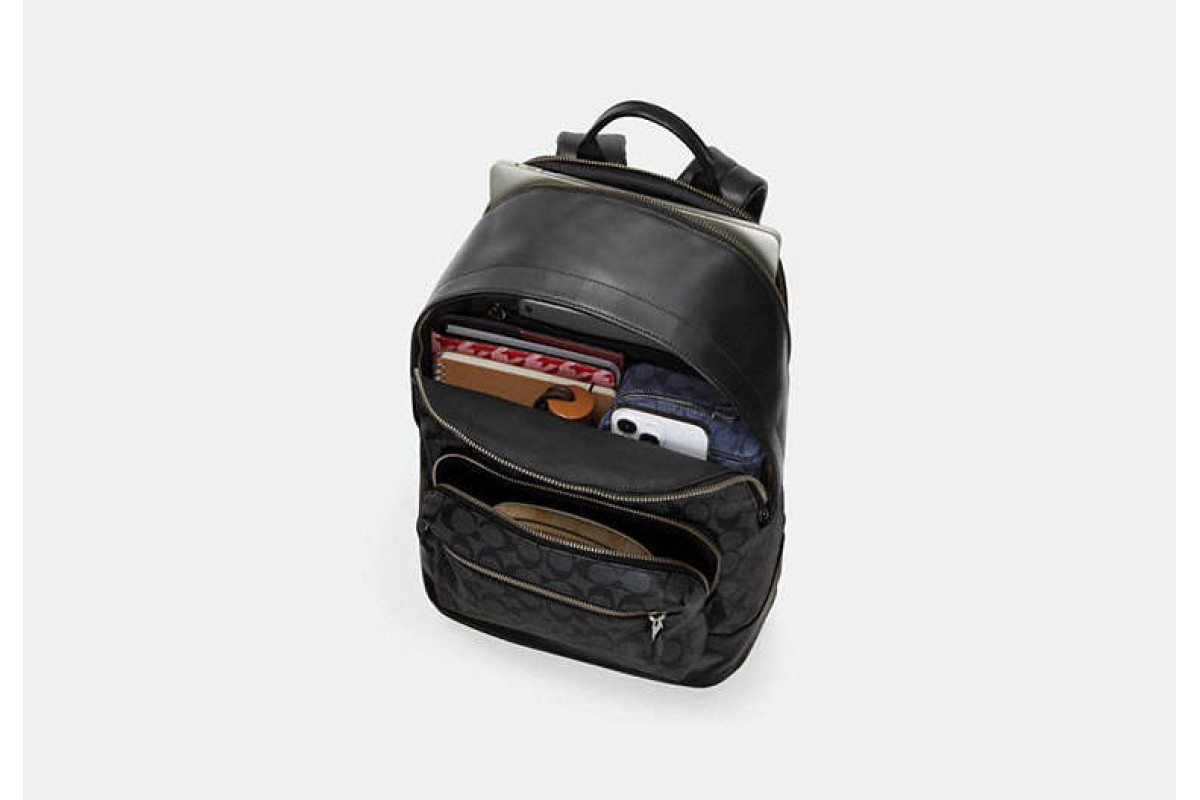 Купить Coach West Backpack In Signature Canvas With Varsity Stripe ...